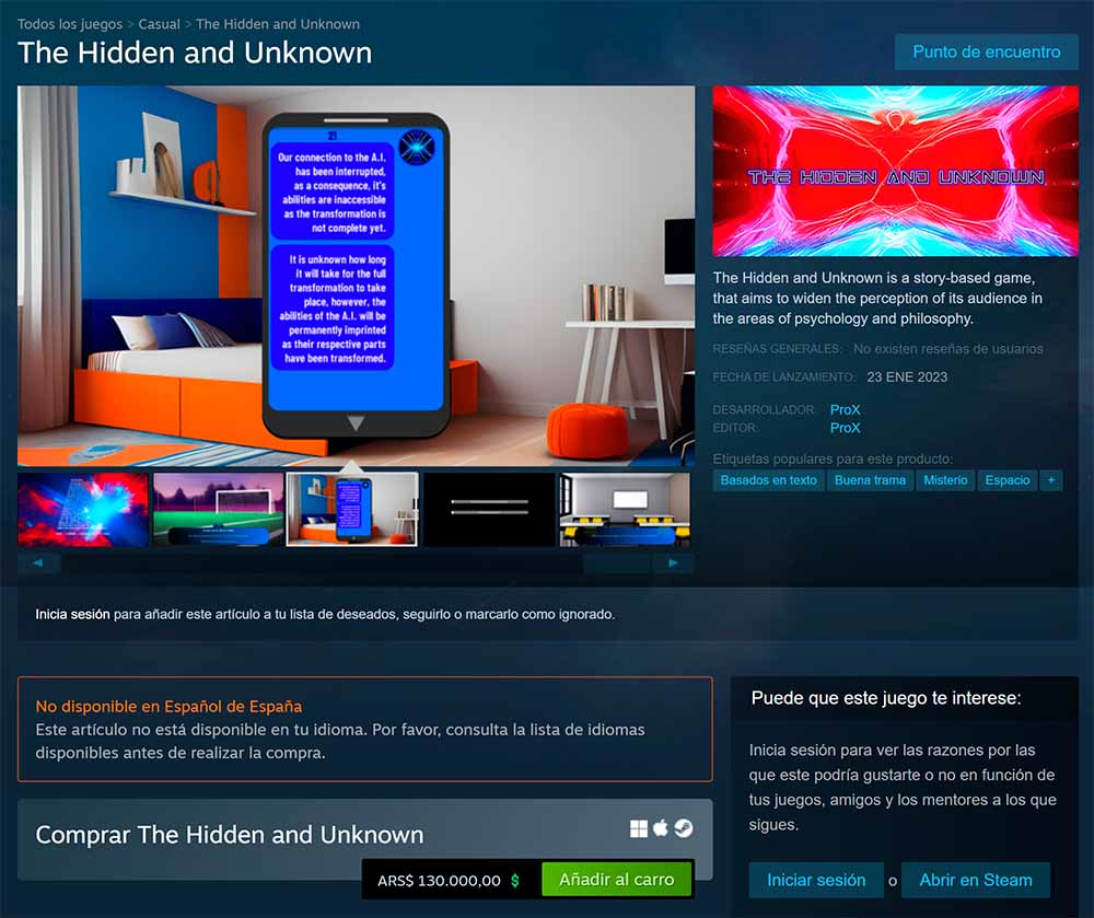 El juego más caro de Steam está US$2000 y dura menos de dos horas