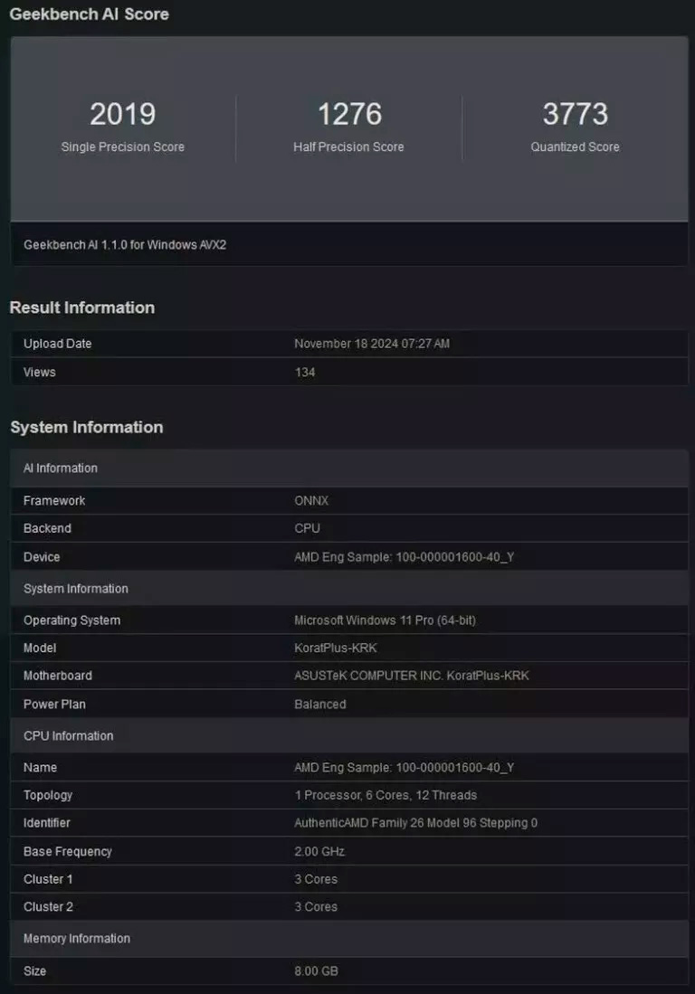 El procesador AMD Krackan Point con 6 núcleos es visto en un benchmark