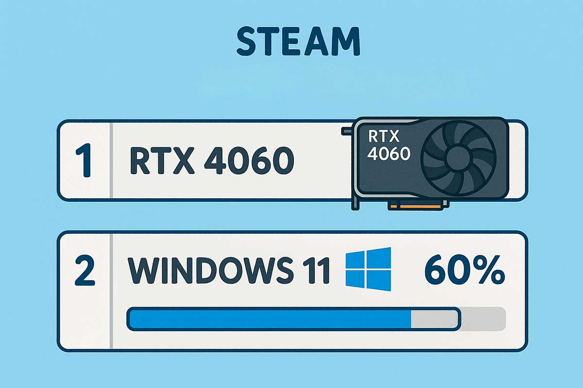 La RTX 4060 lidera en Steam y Windows 11 supera 60 %