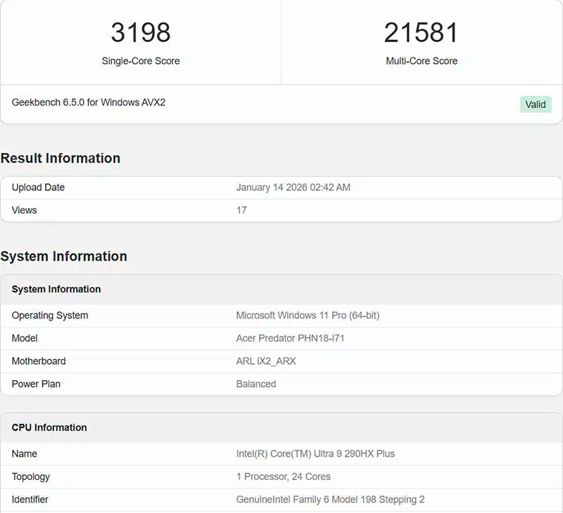 El Intel Core Ultra 9 290HX Plus sorprende en Geekbench con números ...