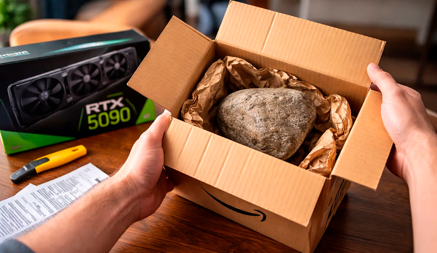Otra estafa más... compró una RTX 5090 en Amazon y recibió una piedra